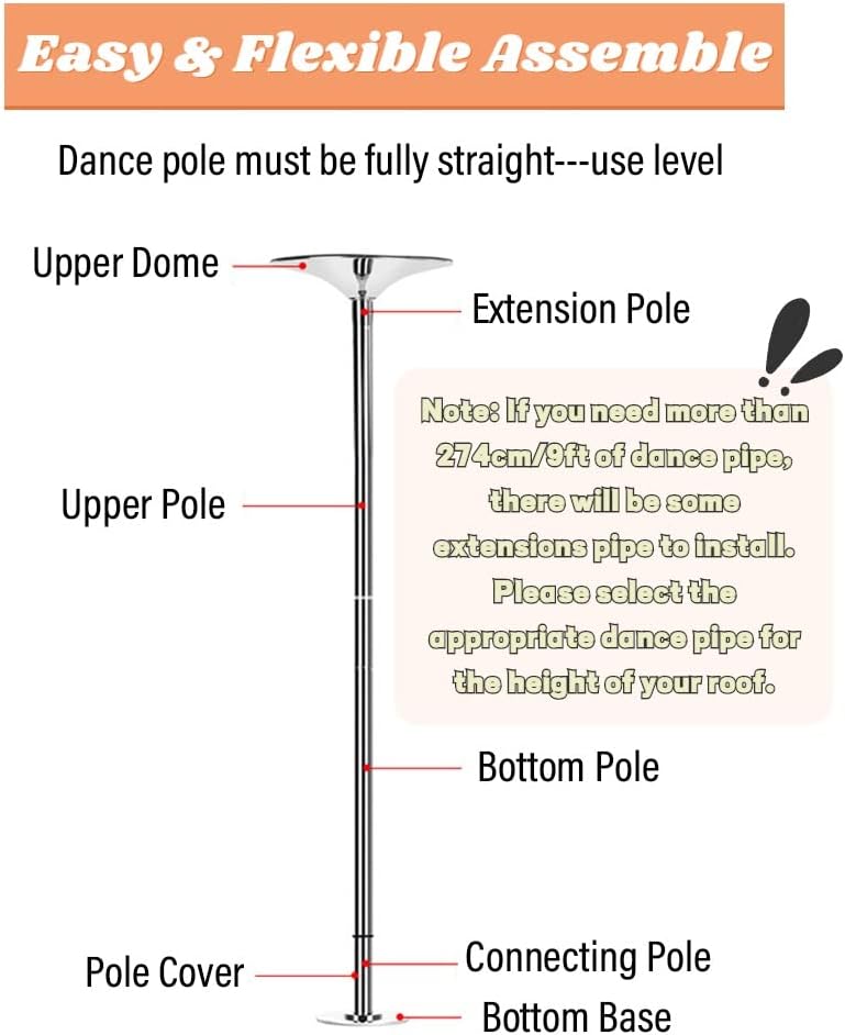 Kit de Pôle Dance Portable et Amovible pour Plafond de 2,7 m à 3,7 m ...